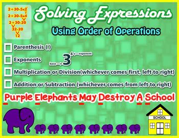 Solving Expression Using Order Of Operations By MathFileFolderGames