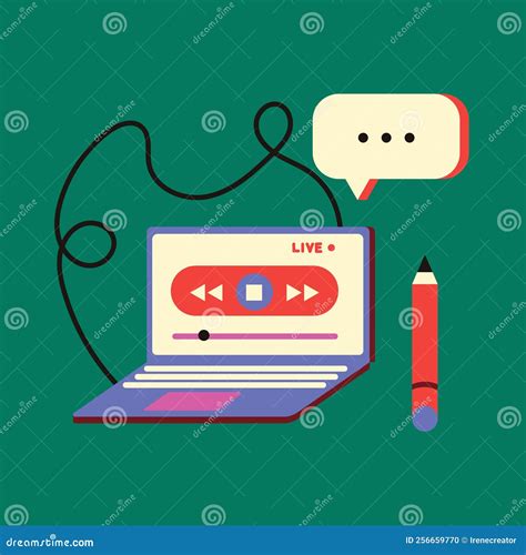 Computer With Online Recording Icon The Concept Of Radio Broadcasting