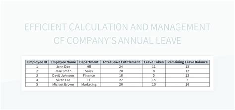 Efficient Calculation And Management Of Company S Annual Leave Excel Template And Google Sheets