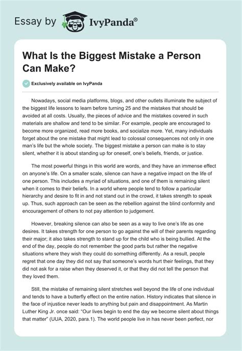 What Is The Biggest Mistake A Person Can Make 600 Words Essay Example