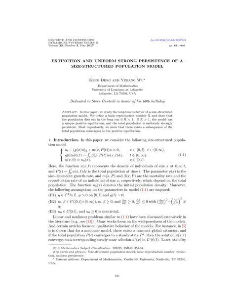 Pdf Extinction And Uniform Strong Persistence Of A Size Structured
