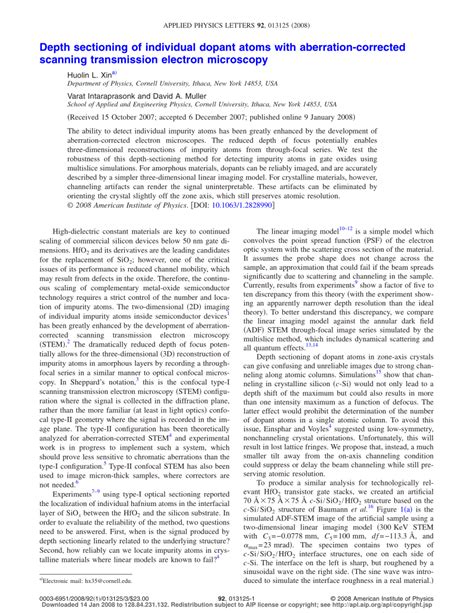 Pdf Depth Sectioning Of Individual Dopant Atoms With Aberration Corrected Scanning