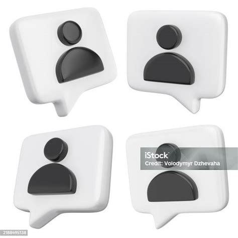 검은색 사용자 회원 아이콘 기호 또는 아바타 표시가 있는 흰색 말풍선 집합입니다 개인 계정의 개념입니다 3d 렌더링 3차원 형태에 대한 스톡 사진 및 기타 이미지 Istock