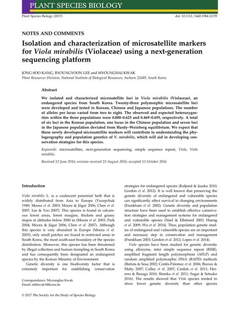 Pdf Isolation And Characterization Of Microsatellite Markers For Viola Mirabilis Violaceae