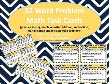 Word Problem Math Task Cards Add Subtract Divide And Multiply Task Cards Math Word