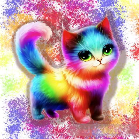 Rainbow Kitten Cat Cat Lover Whimsical Art Colorful Cat Joyful