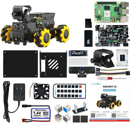 Amazon Yahboom ラズベリーパイ5 16gb Ai視覚ロボット車2dofハイビジョンカメラ付きマクナムホイール Pythonプログラミングオープンソースdiyロボットキット16
