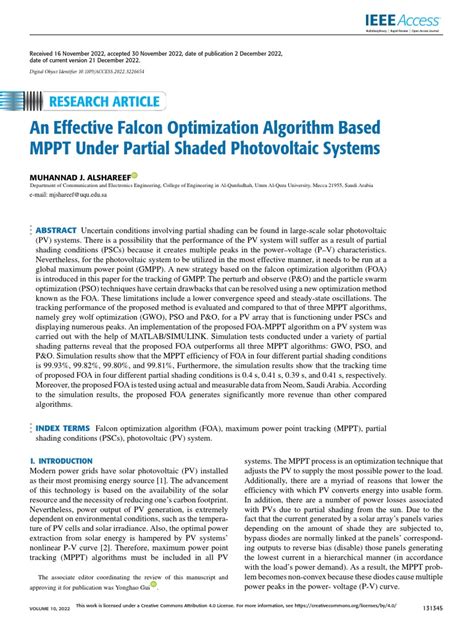 An Effective Falcon Optimization Algorithm Based Mppt Under Partial
