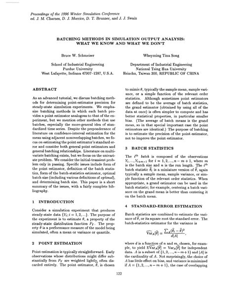 Pdf Batching Methods In Simulation Output Analysis What We Know And