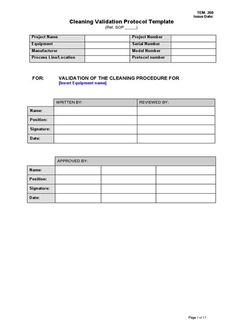 Tem 260 Cleaning Validation Protocol Template Sample Pdf Pdf Chemistry Nature