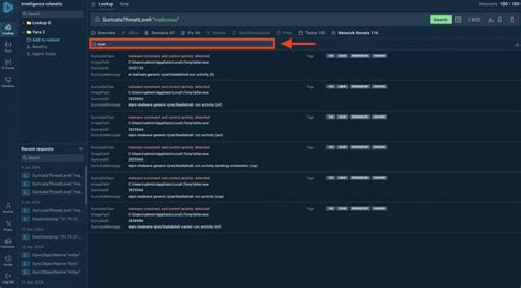 search for network threats by suricata in ti lookup any run s