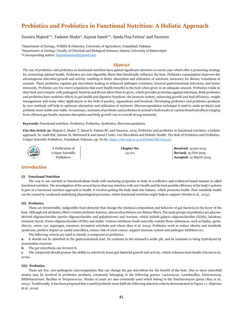 Pdf Prebiotics And Probiotics In Functional Nutrition A Holistic