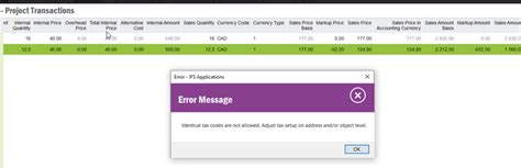Project Invoice Create Correction Invoice Identical Tax Code Error