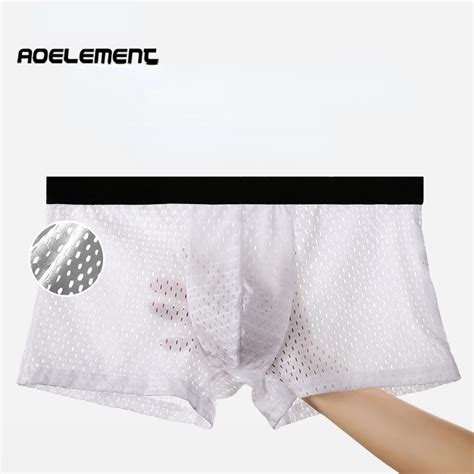 Men Ice Silk Mesh Breathable Boxer Briefs Transparent Sexy Summer Thin Style Comfortable