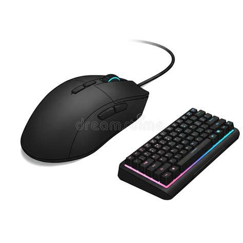 Black Computer Mouse And A Compact Keyboard The Mouse Is Wired