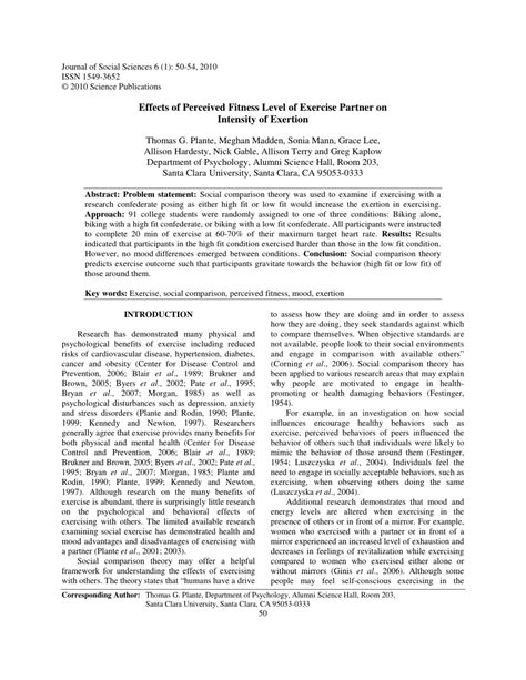 Pdf Effects Of Perceived Fitness Level Of Exercise Partner On
