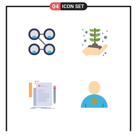 set of 4 vector flat icons on grid for connections file business growth script editable vector