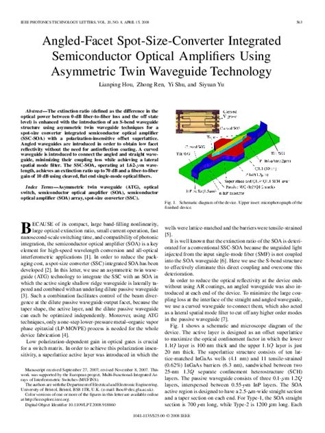 Pdf Angled Facet Spot Size Converter Integrated Semiconductor Optical Amplifiers Using