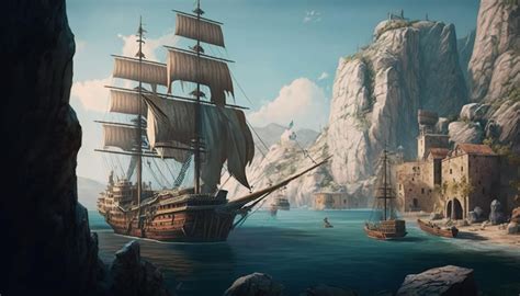 Premium Photo Old 1700s Port City Naval Yard Cliffs In Background