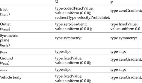 summary of the boundary conditions of the computational fluid dynamics