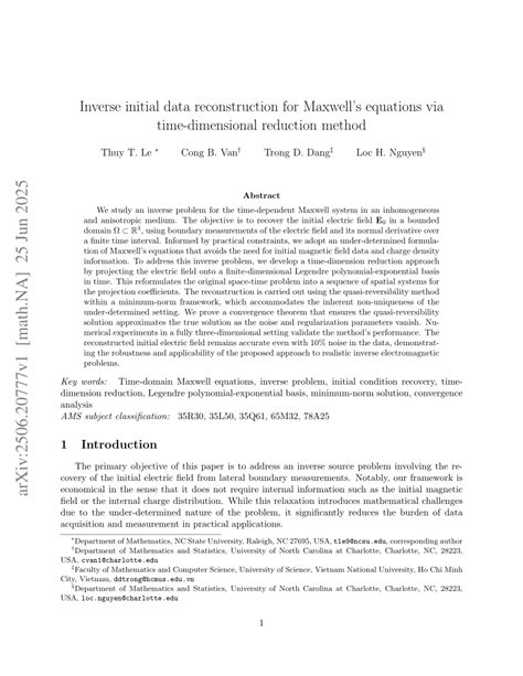 Pdf Inverse Initial Data Reconstruction For Maxwells Equations Via Time Dimensional Reduction