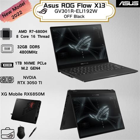 Asus Rog Flow X13 2022 Gv301r Eli192w R7 6800hz 32gb 4800mhz 1tb Ssd Rtx3050ti 4gb 13 4 Uhd