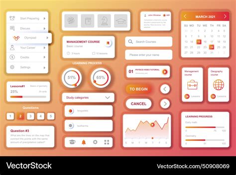 User Interface Elements Set For Education Mobile Vector Image