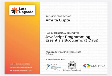 Amrita Gupta On Linkedin Letsupgrade Javascript Programming Certificateofcompletion Bootcamp