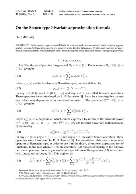 Pdf On The Stancu Type Bivariate Approximation Formula