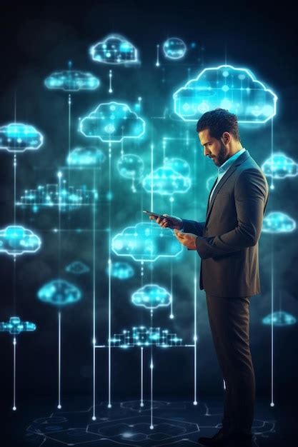 premium photo businessman touches cloud computing concept futuristic