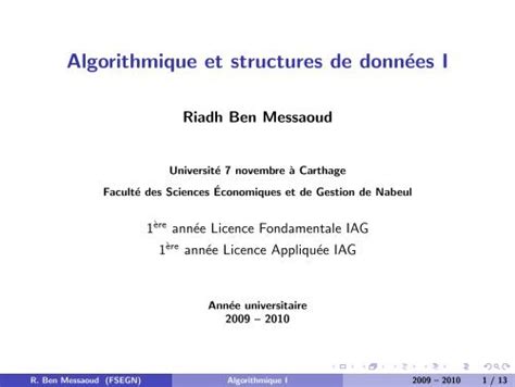Algorithmique Et Structures De Données I Faculté Des Sciences