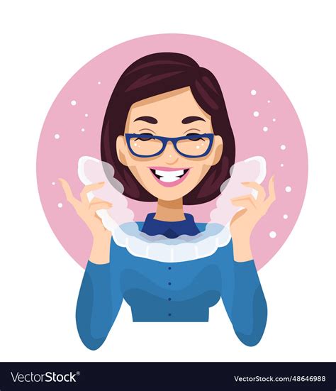 Woman Holding Big Aligner Orthodontic Silicone Vector Image