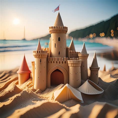 A Castle Made Of Sand Sits On A Beach Premium Ai Generated Image
