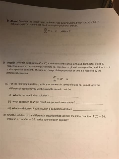 Solved A Consider The Initial Value Problem Use Eulers