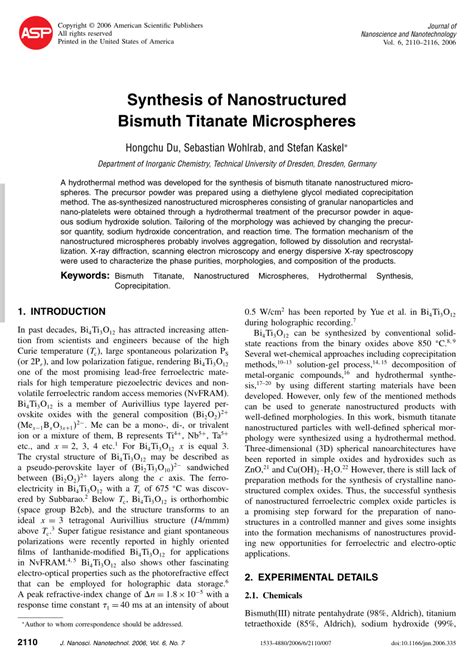 Pdf Synthesis Of Nanostructured Bismuth Titanate Microspheres