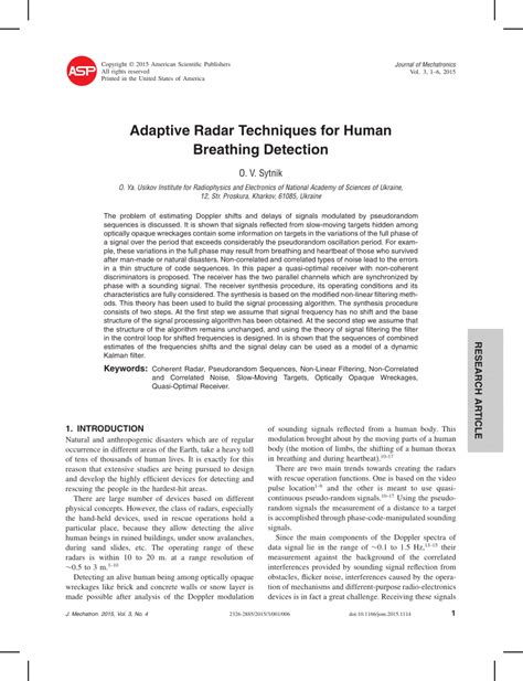 Pdf Adaptive Radar Techniques For Human Breathing Detection