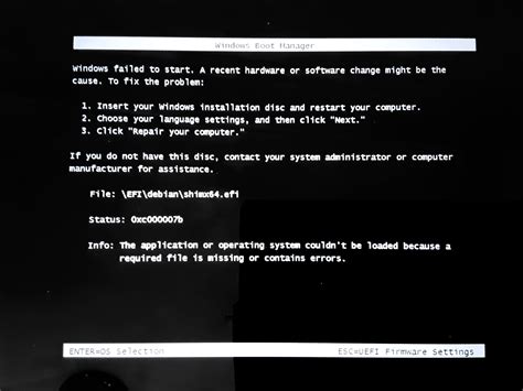 Debian Is Failing To Boot Because Efidebianshimx64efi Cant Be