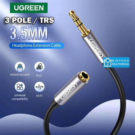 Ugreen Kabel Perpanjangan Audio Male To Female AUX Extension Sambungan Headset Jack Mm Pole