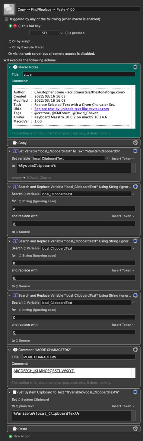replace text by unicode text like questions and suggestions keyboard maestro discourse