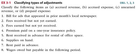 solved ex 3 1 classifying types of adjustments classify the