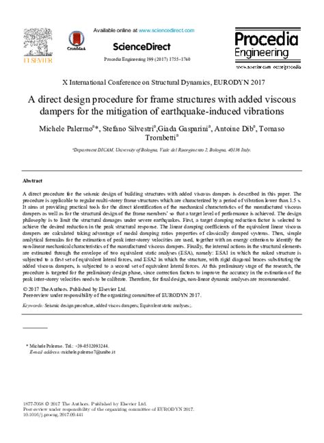 Pdf A Direct Design Procedure For Frame Structures With Added Viscous