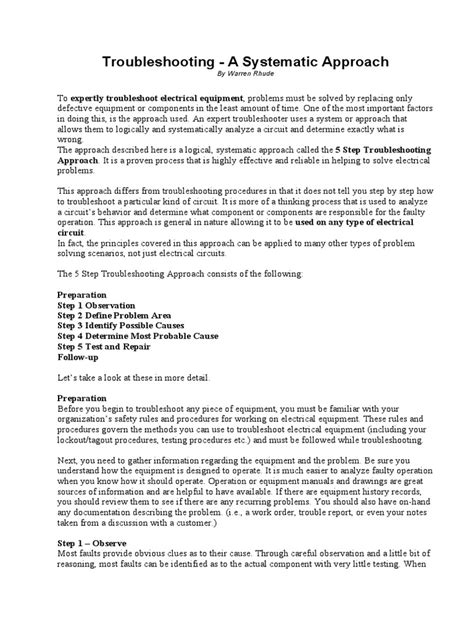 Troubleshooting A Systematic Approach Pdf Troubleshooting Electrical Engineering