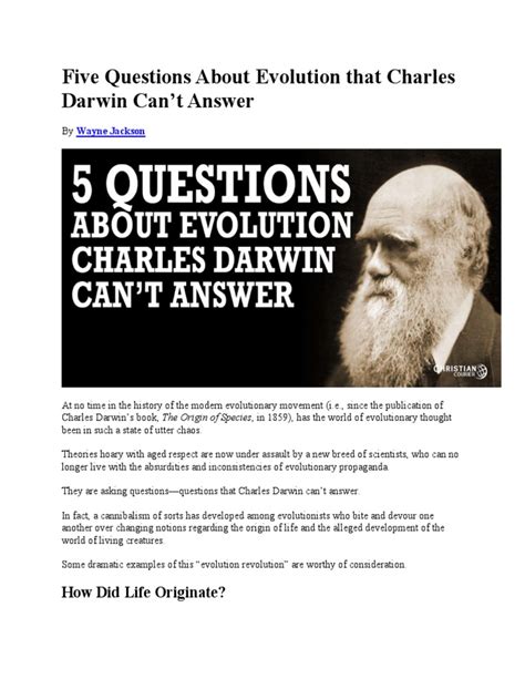 Five Questions About Evolution That Charles Darwin Cant Answer Cc