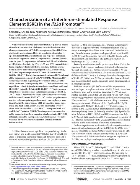 Pdf Characterization Of An Interferon Stimulated Response Element Isre In The Il23a Promoter