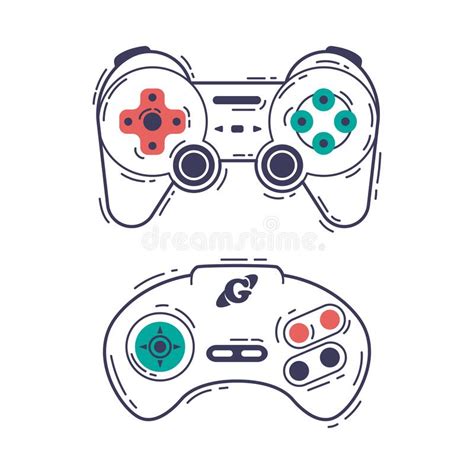 Gamepad As Game Controller And Input Device For Video Game Console Outline Vector Set Stock
