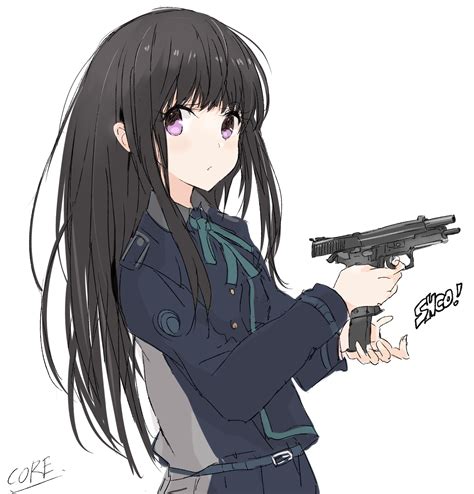 배경 화면 애니메이션 소녀들 Lycoris Recoil Inoue Takina 긴 머리 흑발 독주 삽화 디지털 아트 팬 아트 1767x1844