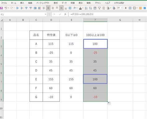 【excel】エクセルにて0以下は0（マイナスは0）や100以上は100と表示する方法【上限を超えたら上限で表示】｜おでかけラボ