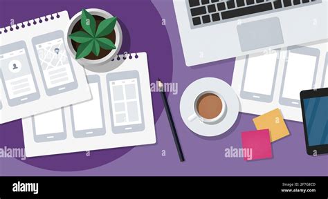 User Experience Designer Desk With Mobile App Wireframe Sketches Ux Ui Design Concept Web