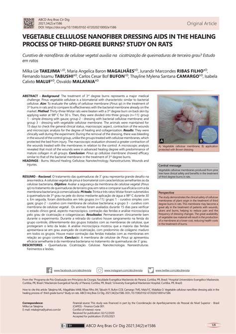 Pdf Vegetable Cellulose Nanofiber Dressing Aids In The Healing