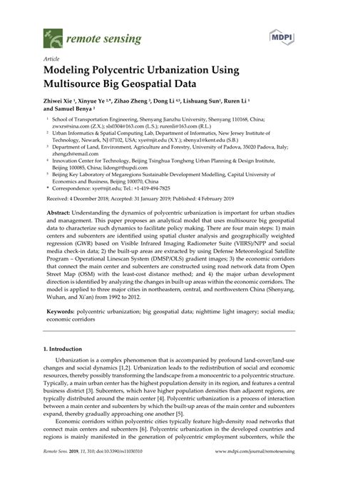 Pdf Modeling Polycentric Urbanization Using Multisource Big Geospatial Data
